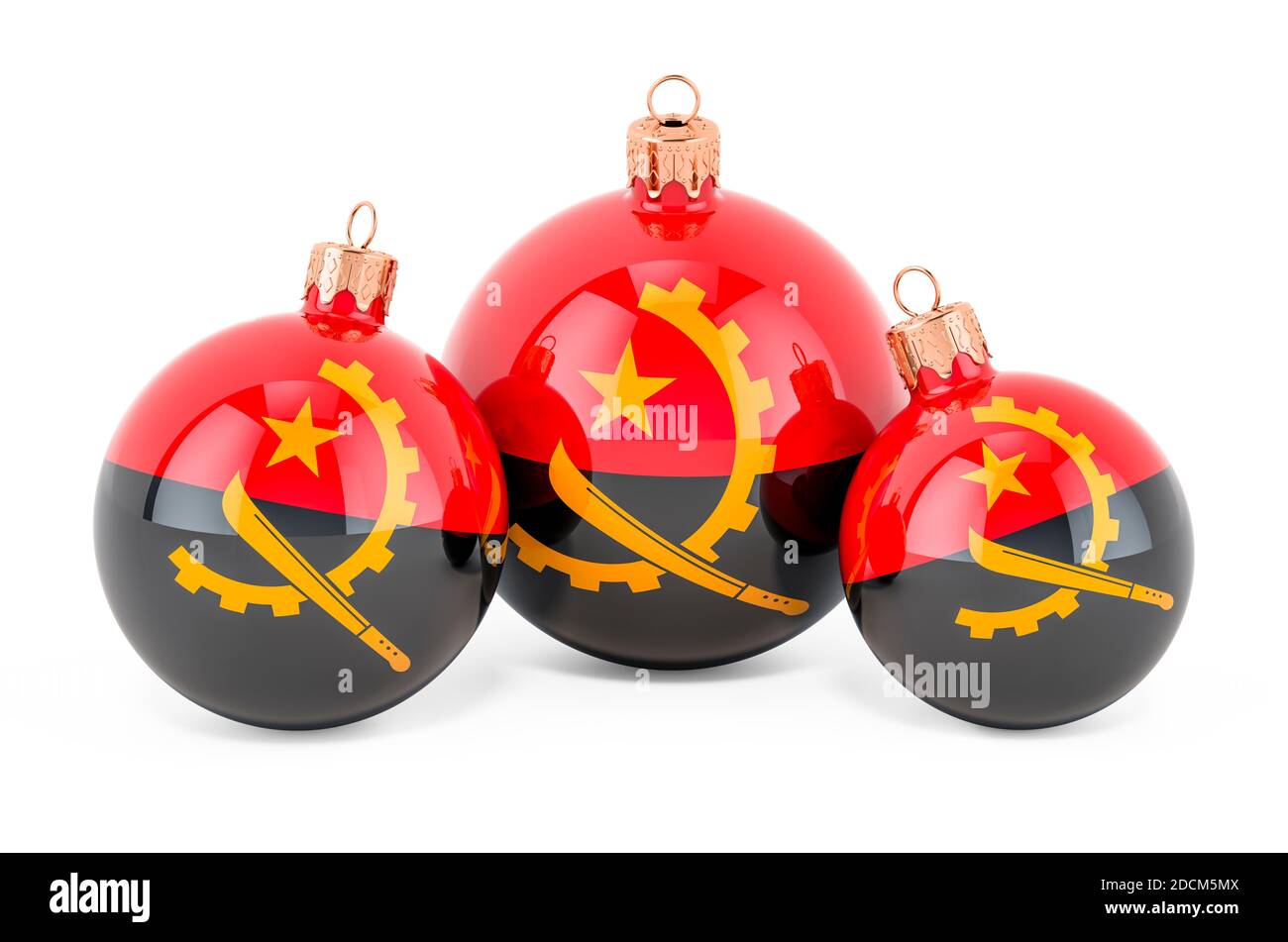 Christmas baubles with Angolan flag, 3D rendering isolated on white ...