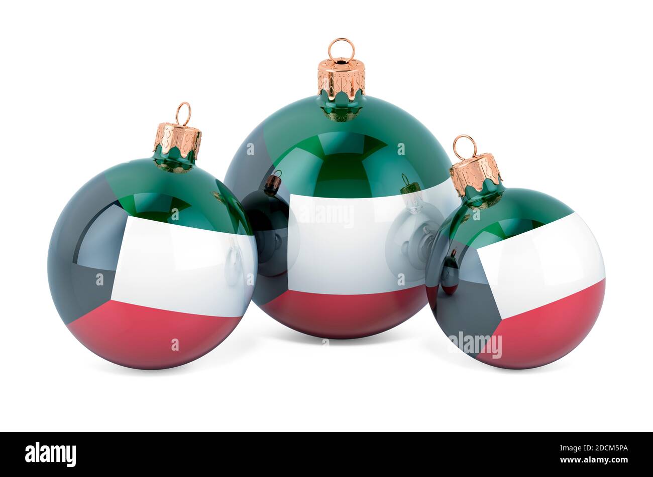 Christmas baubles with Kuwait flag, 3D rendering isolated on white ...