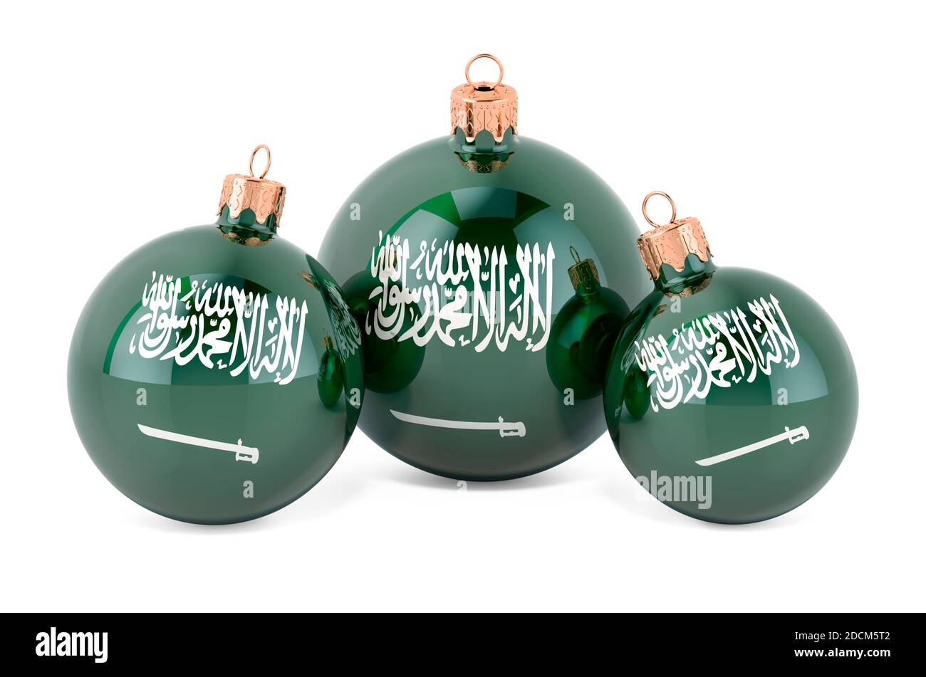 Christmas baubles with Saudi Arabian flag, 3D rendering isolated on ...