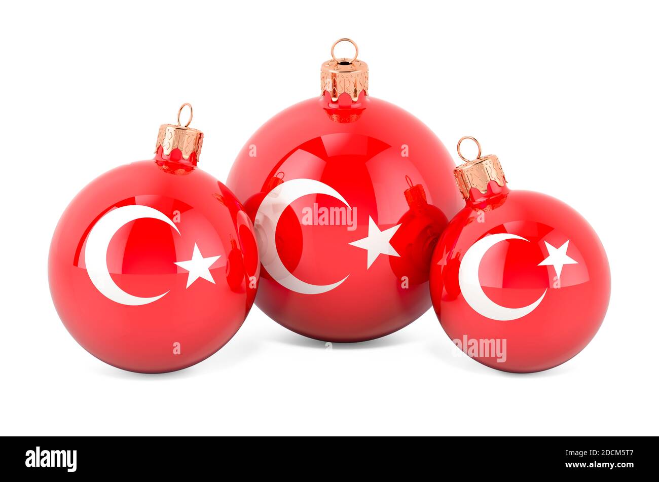 Christmas baubles with Turkish flag, 3D rendering isolated on white ...