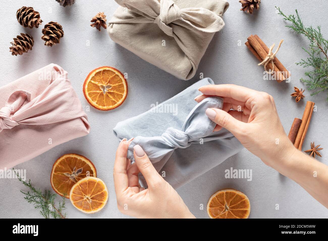 Fabric wrapped gifts hi-res stock photography and images - Alamy