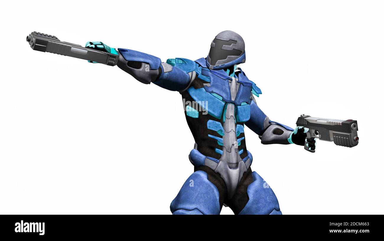 Illustration of robot armed with guns Stock Photo - Alamy