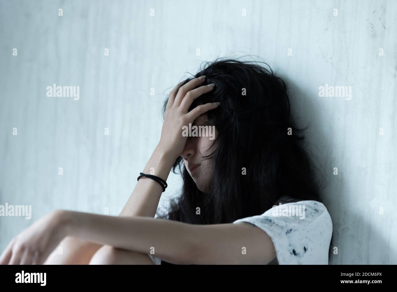 Asian girl hopeless concept after using drug addict feeling be absent ...