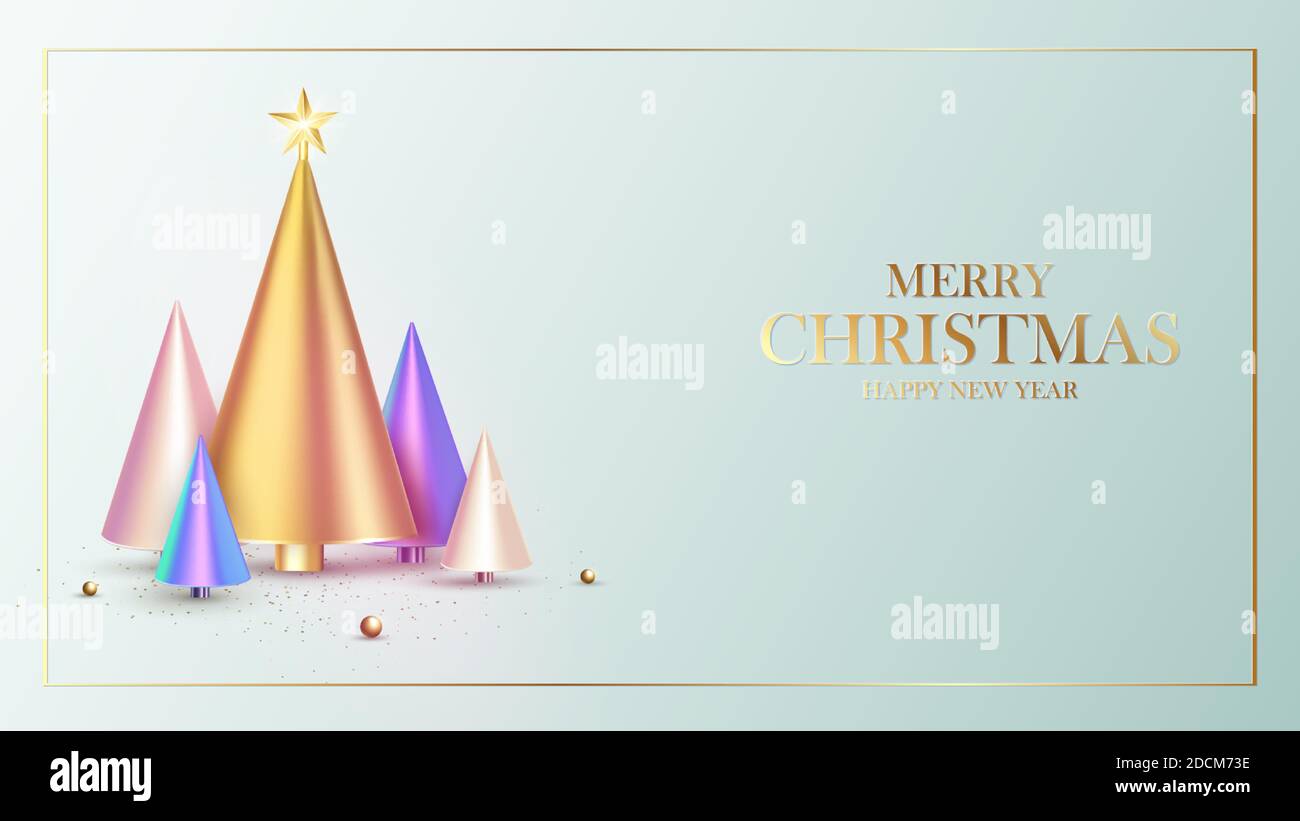 Happy New Year. Christmas background design, fir tree, decorative balls ...