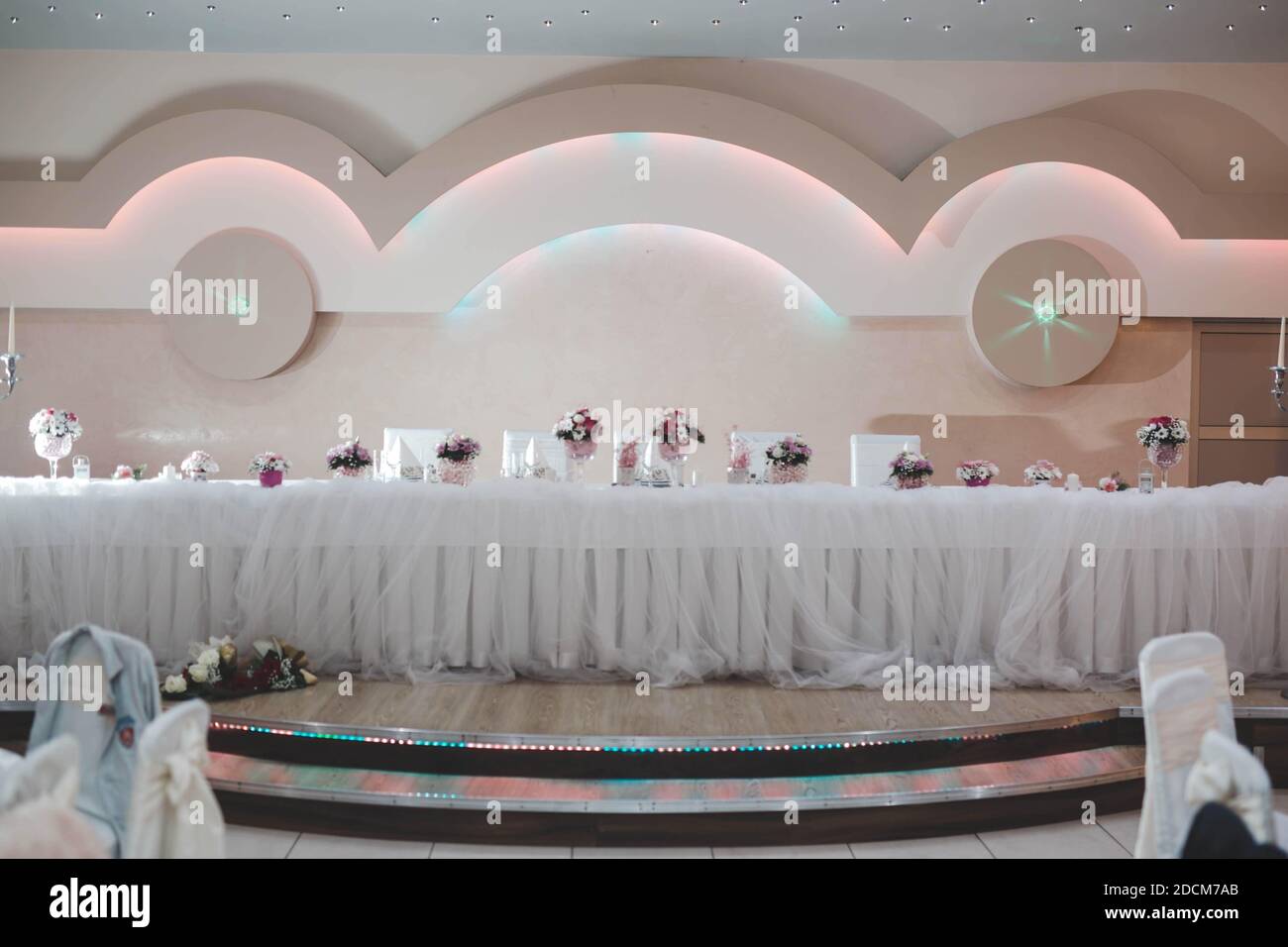 A long wedding table set up in a wedding reception Stock Photo - Alamy