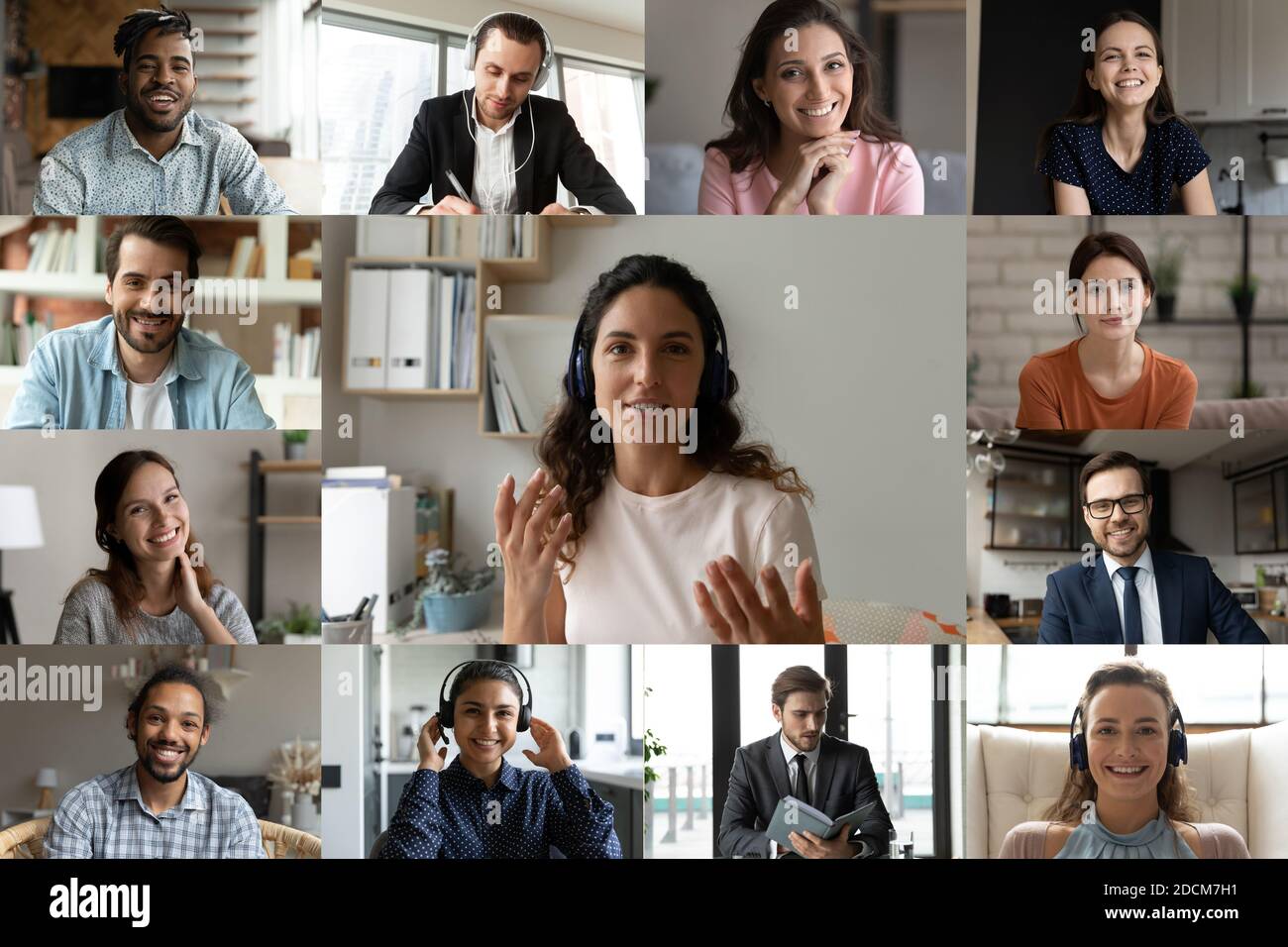 Group of happy young partners communicating distantly Stock Photo - Alamy