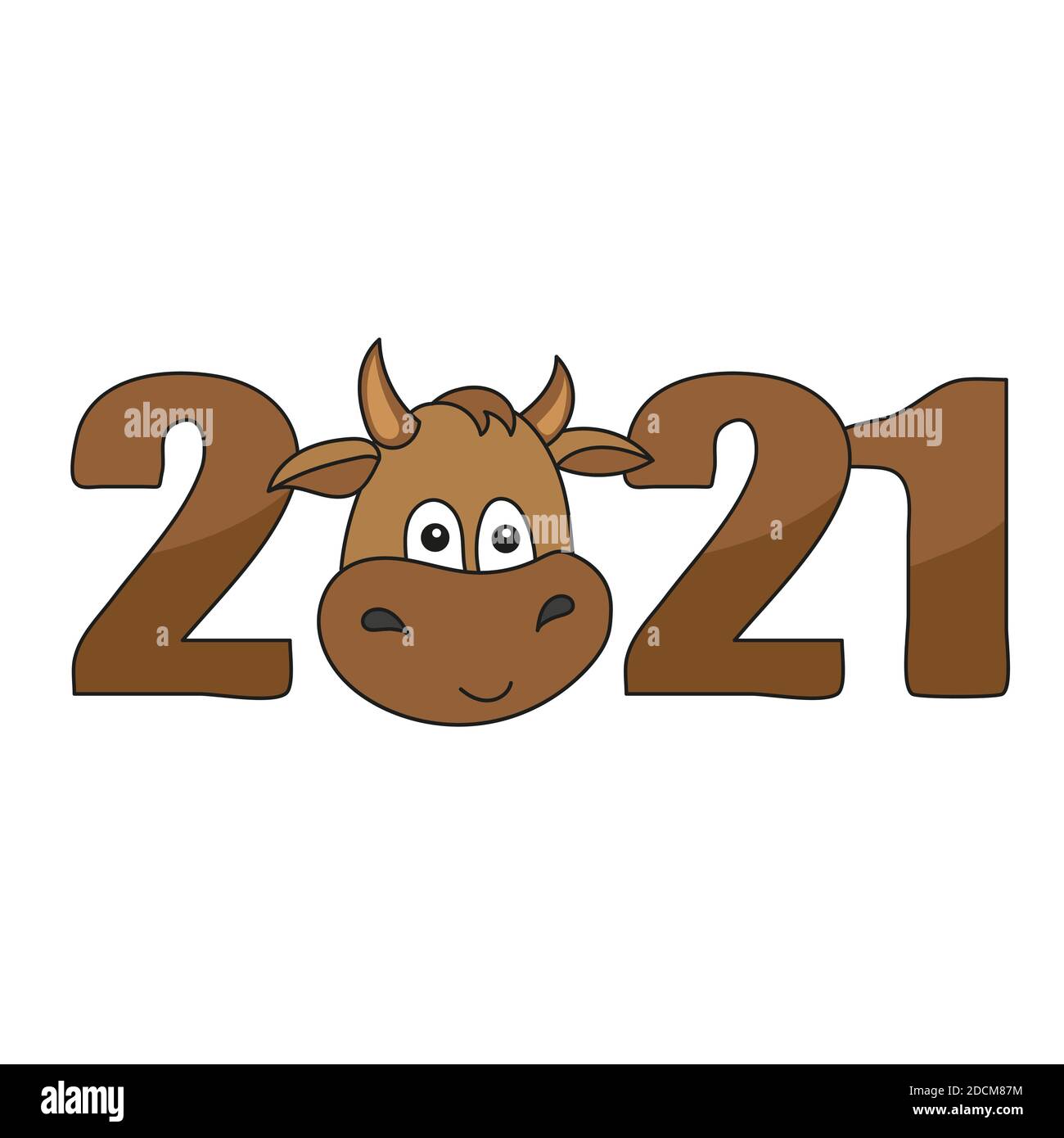 Happy 2021 new year banner. Cartoon cow or ox head on white Stock ...
