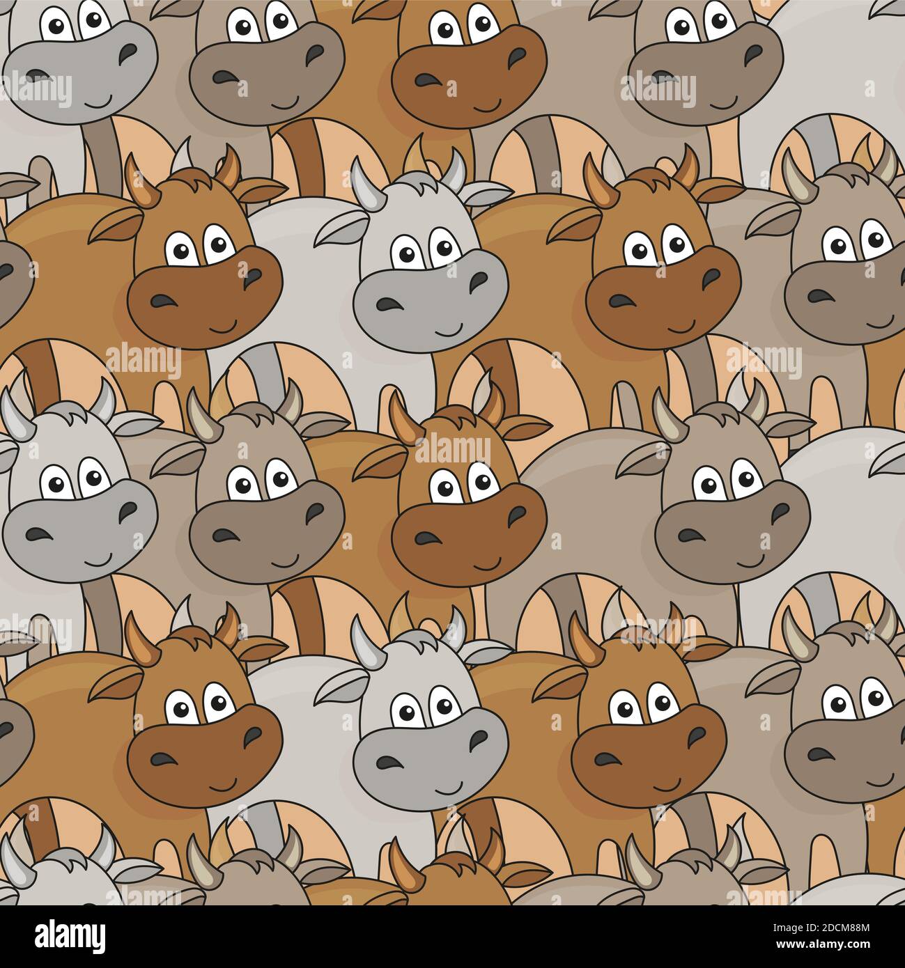 Cute ox background. Seamless pattern with little cartoon cows or bulls ...