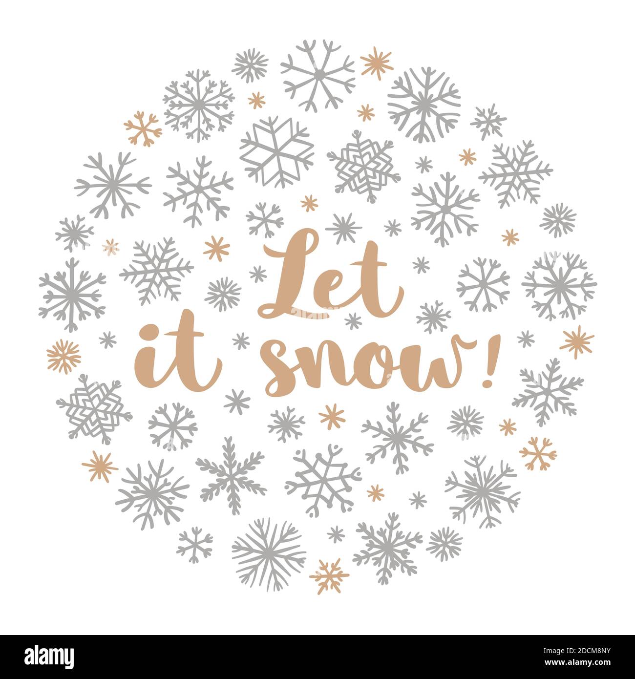 Retro simple Christmas card with golden snowflakes on white background ...