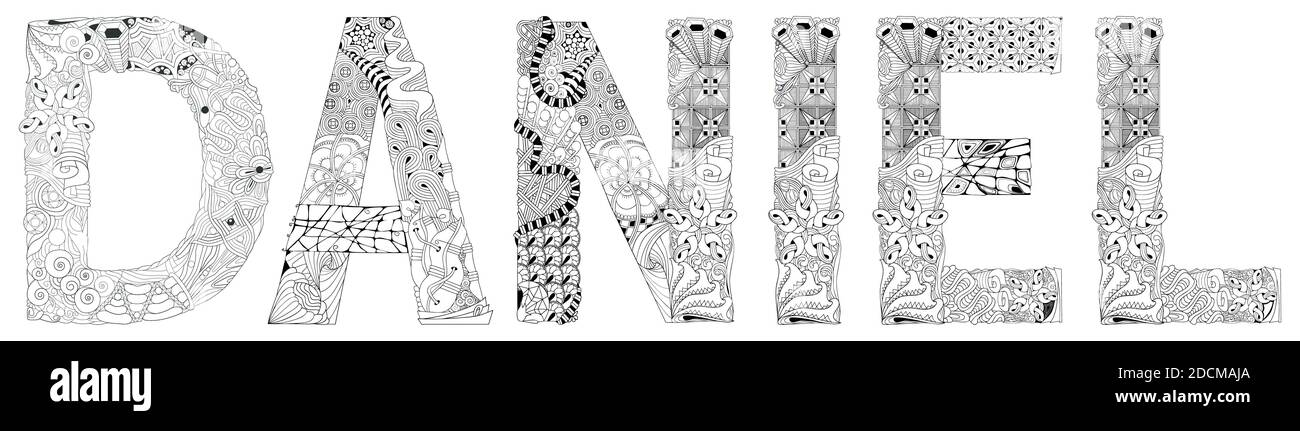 Hand-painted art design. Hand drawn illustration male name DANIEL for ...