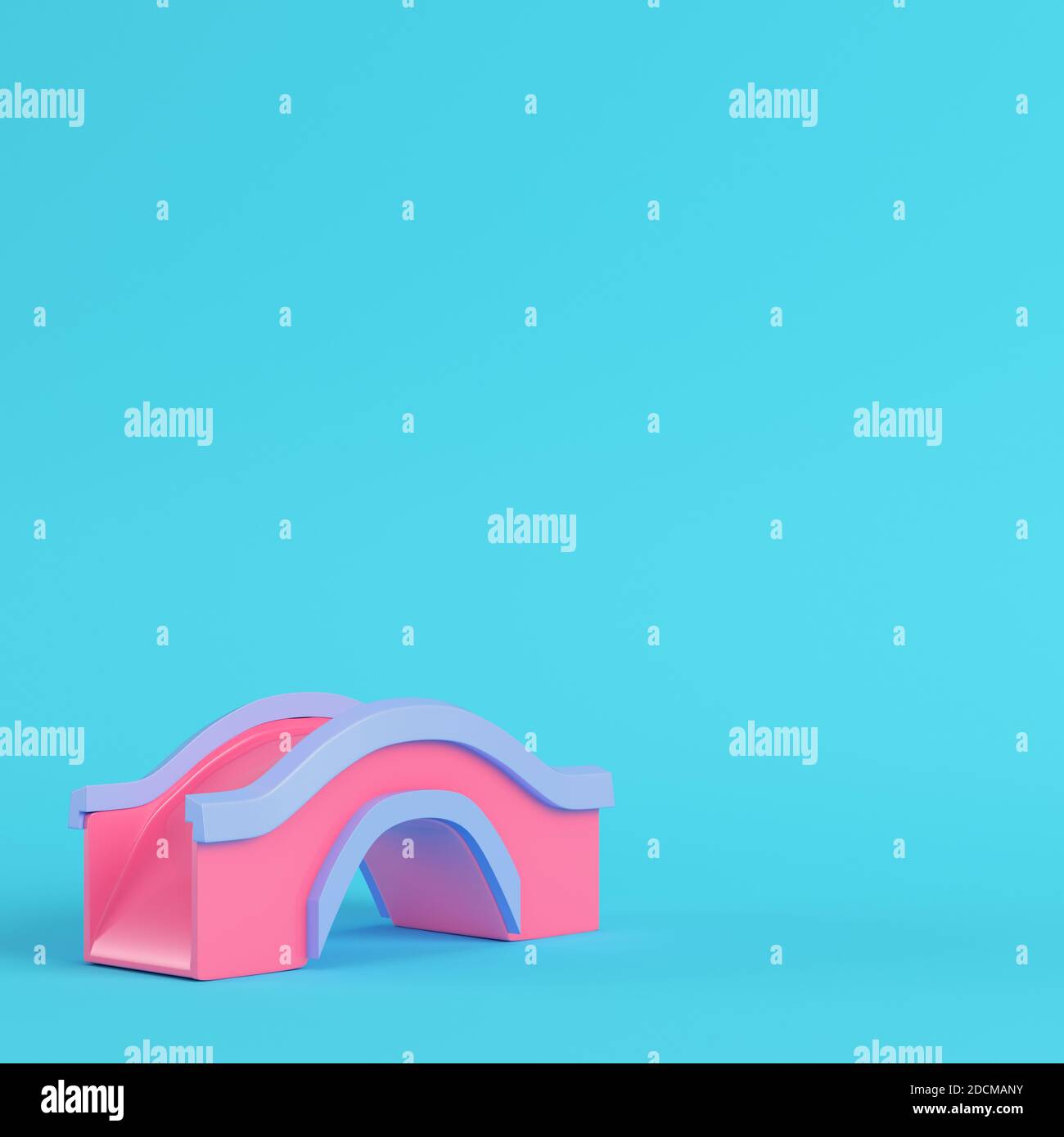 Pink bridge on bright blue background in pastel colors. Minimalism ...