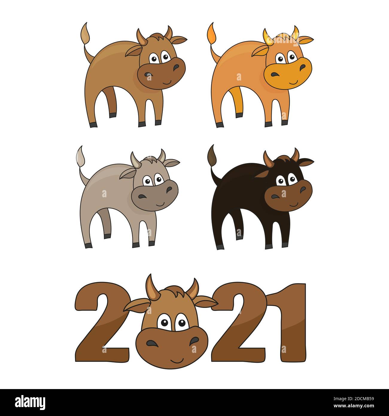 Collection of stickers with the heads of cute bulls. Cartoon bulls ...