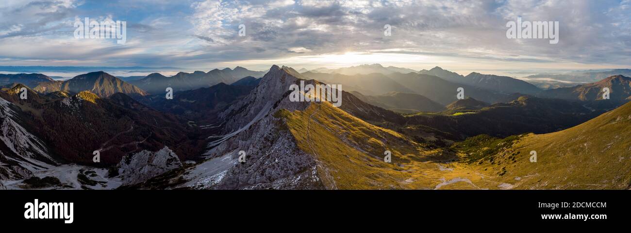 Spectacular mountain ridge viewed from above at sunrise Stock Photo - Alamy