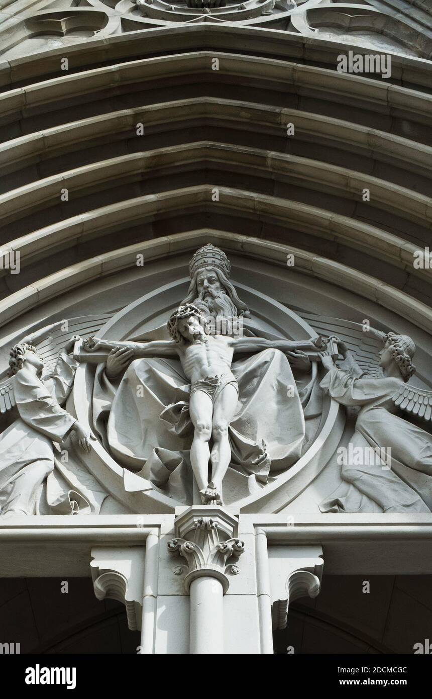 architectural detail of a Gothic cathedral with Christ cucified Stock ...