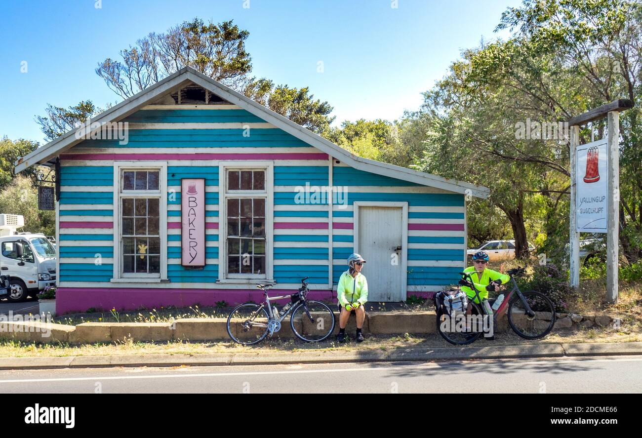 Two cyclists outside of Yallingup Gugelhupf Bakery Yallingup Margaret ...