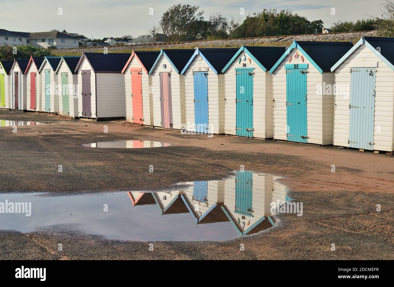 Beach hut reflections at Goodrington on the south Devon coast Stock ...