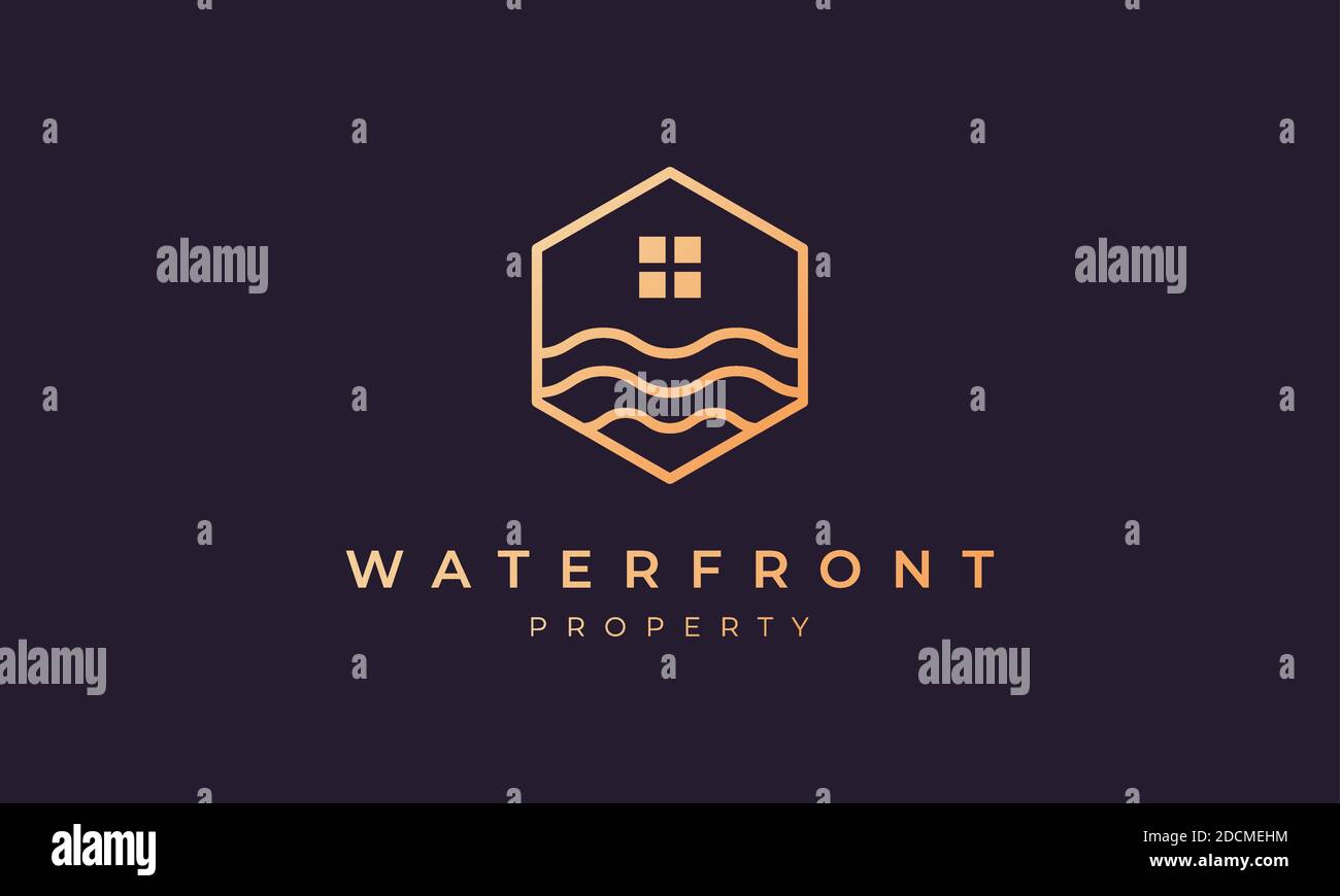 logo property with a hexagon base shape with ocean wave and window ...