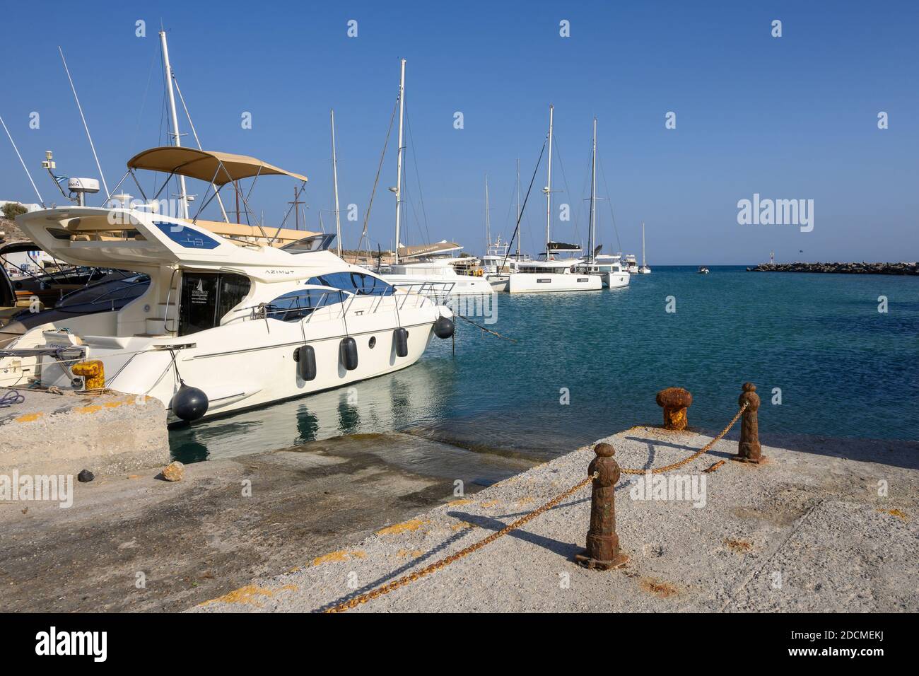Santorini, Greece - September 16, 2020: Yachts mooring in the Port of ...