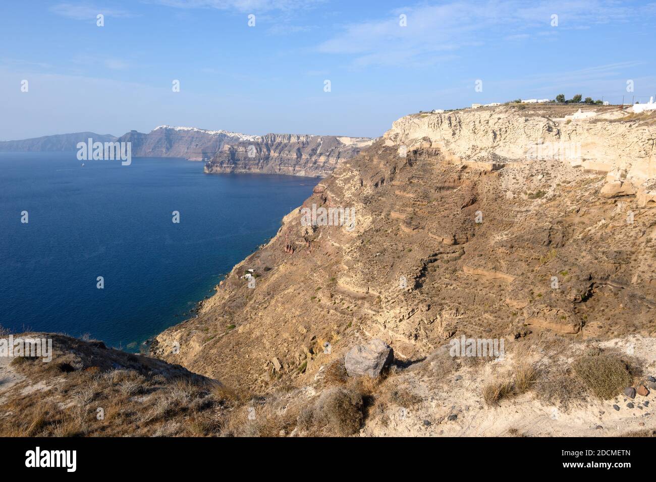 The coast of Santorini Island in Greece, impressive volcanic cliffs and ...