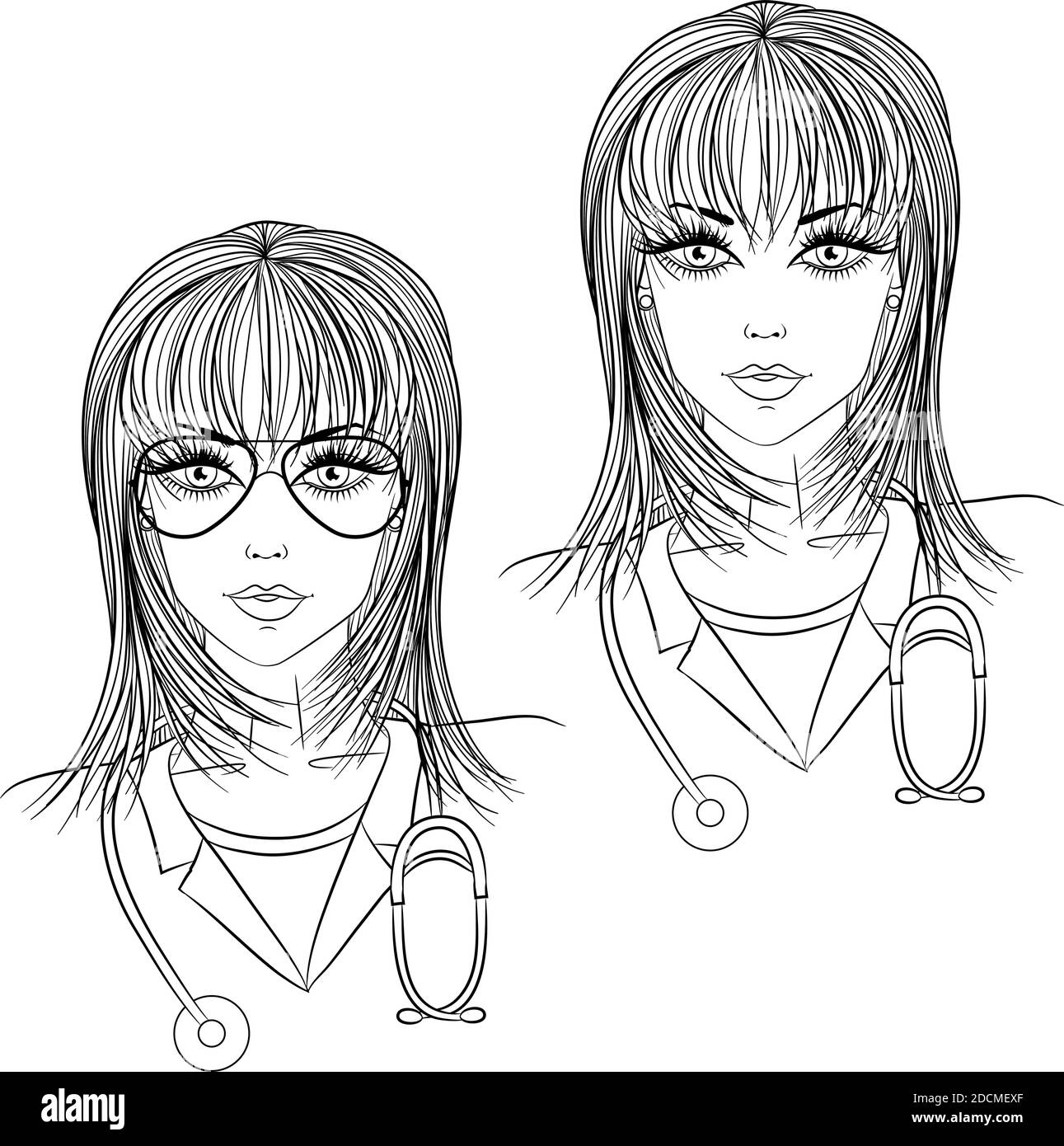 Profession. Portrait of a young beautiful woman doctor in uniform and ...