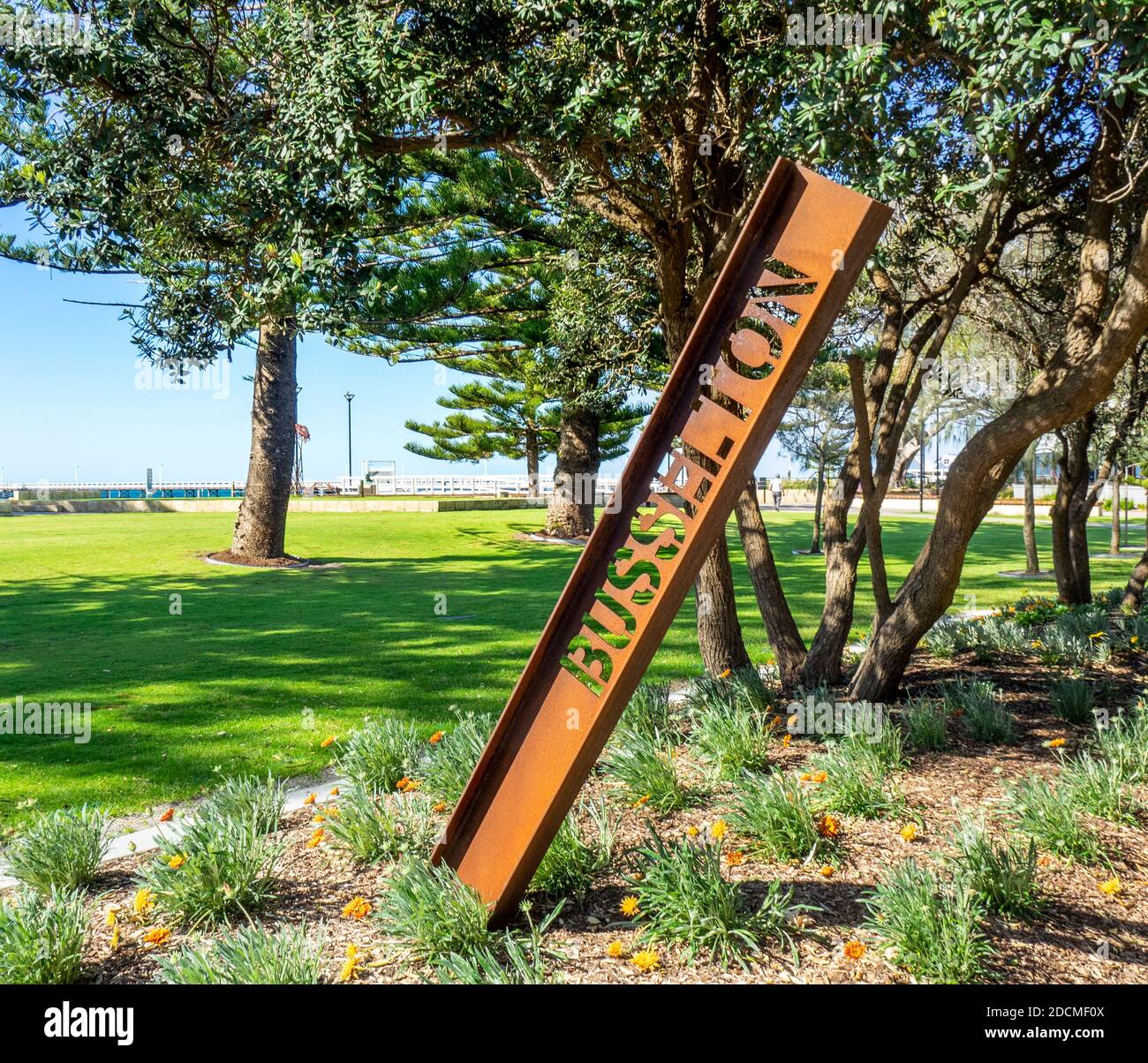 Rusty iron sign for Busselton Western Australia Stock Photo - Alamy