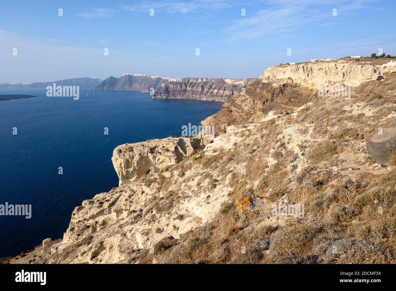 The coast of Santorini Island in Greece, impressive volcanic cliffs and ...