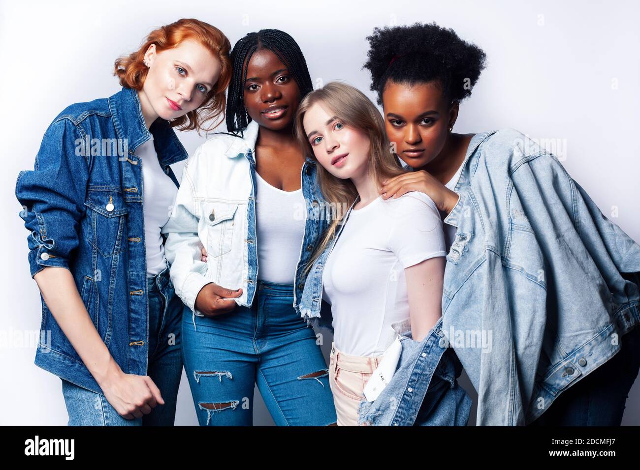 diverse multi nation girls group, teenage friends company cheerful ...