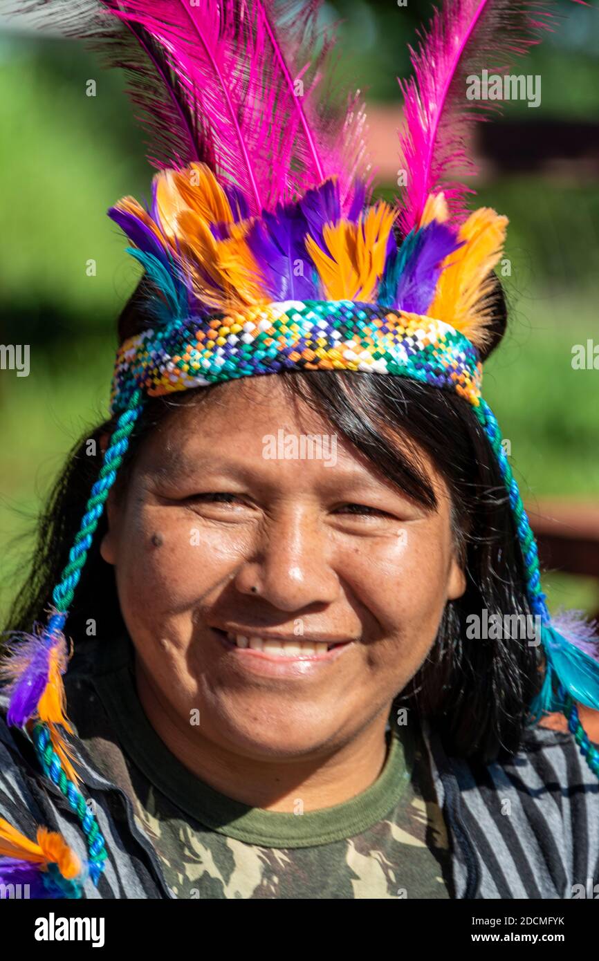 A woman belonging to the Guaraní group of culturally related indigenous ...