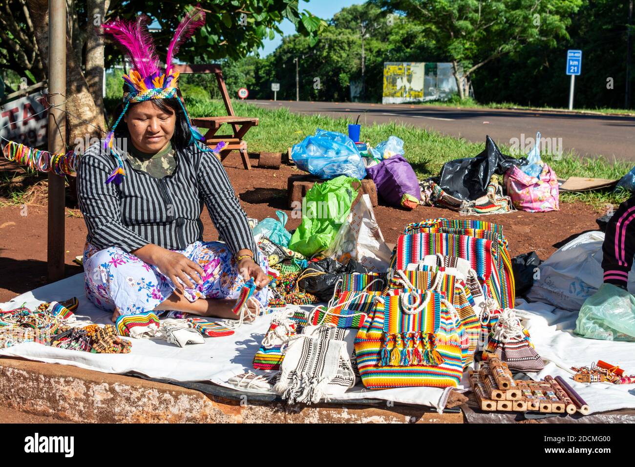 A woman belonging to the Guaraní group of culturally related indigenous ...
