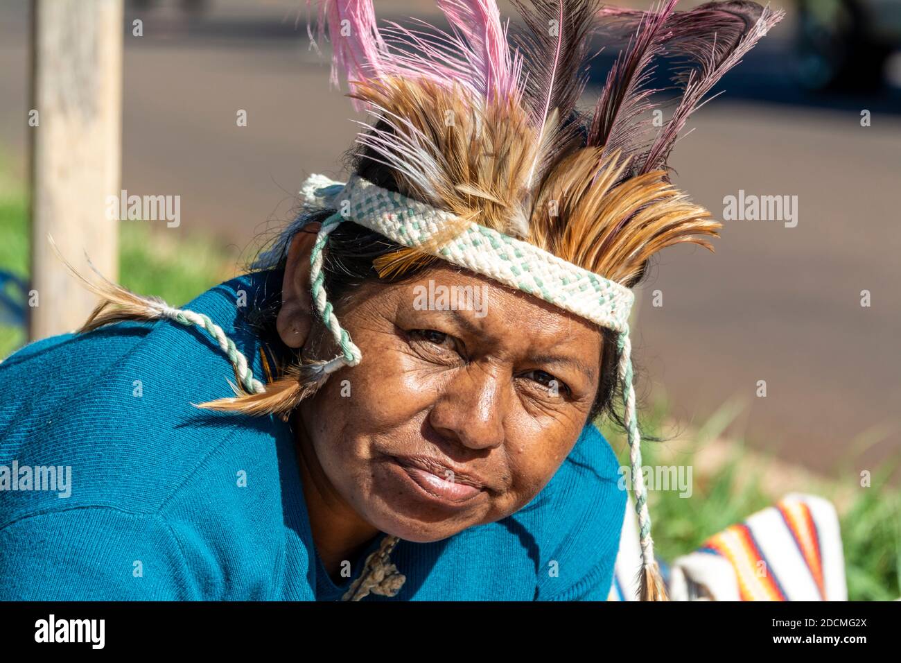 A woman belonging to the Guaraní group of culturally related indigenous ...