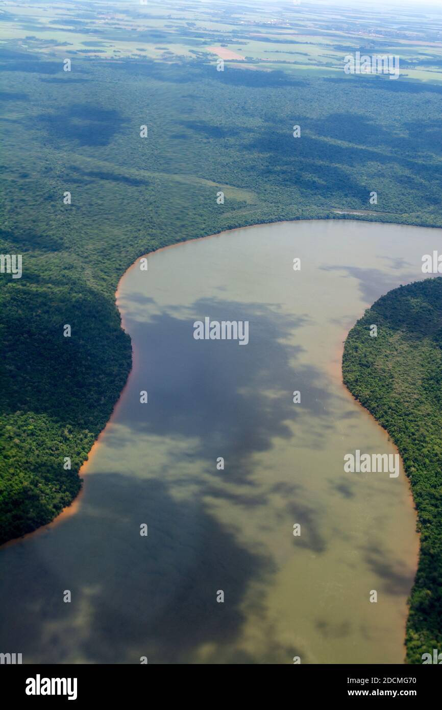 The Parana River snakes its way through the rainforest in the southern ...