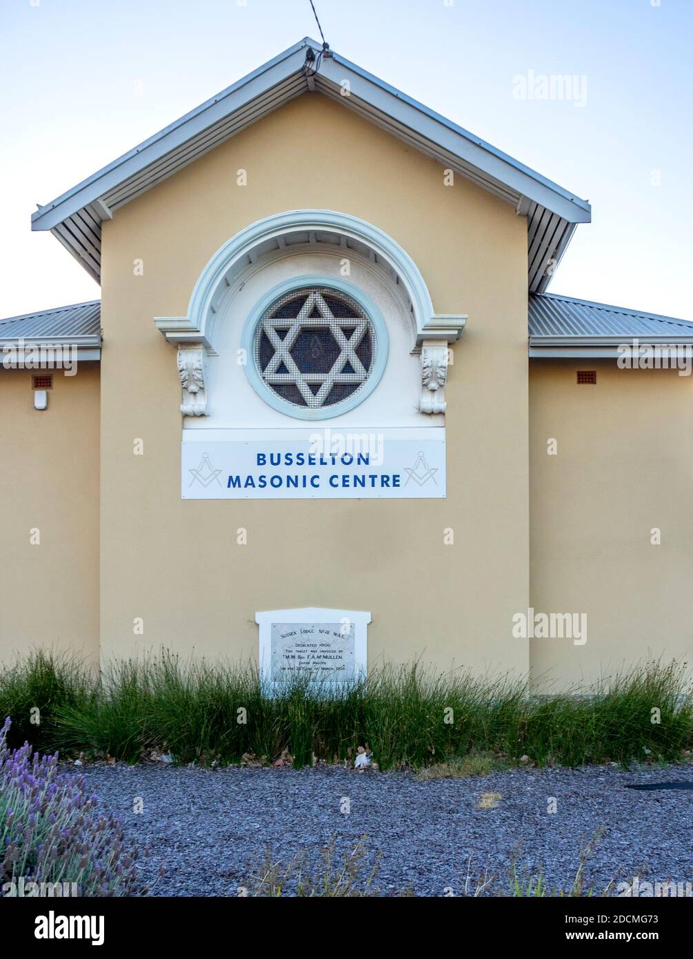 Busselton Masonic Centre building with rose window Star of David and ...