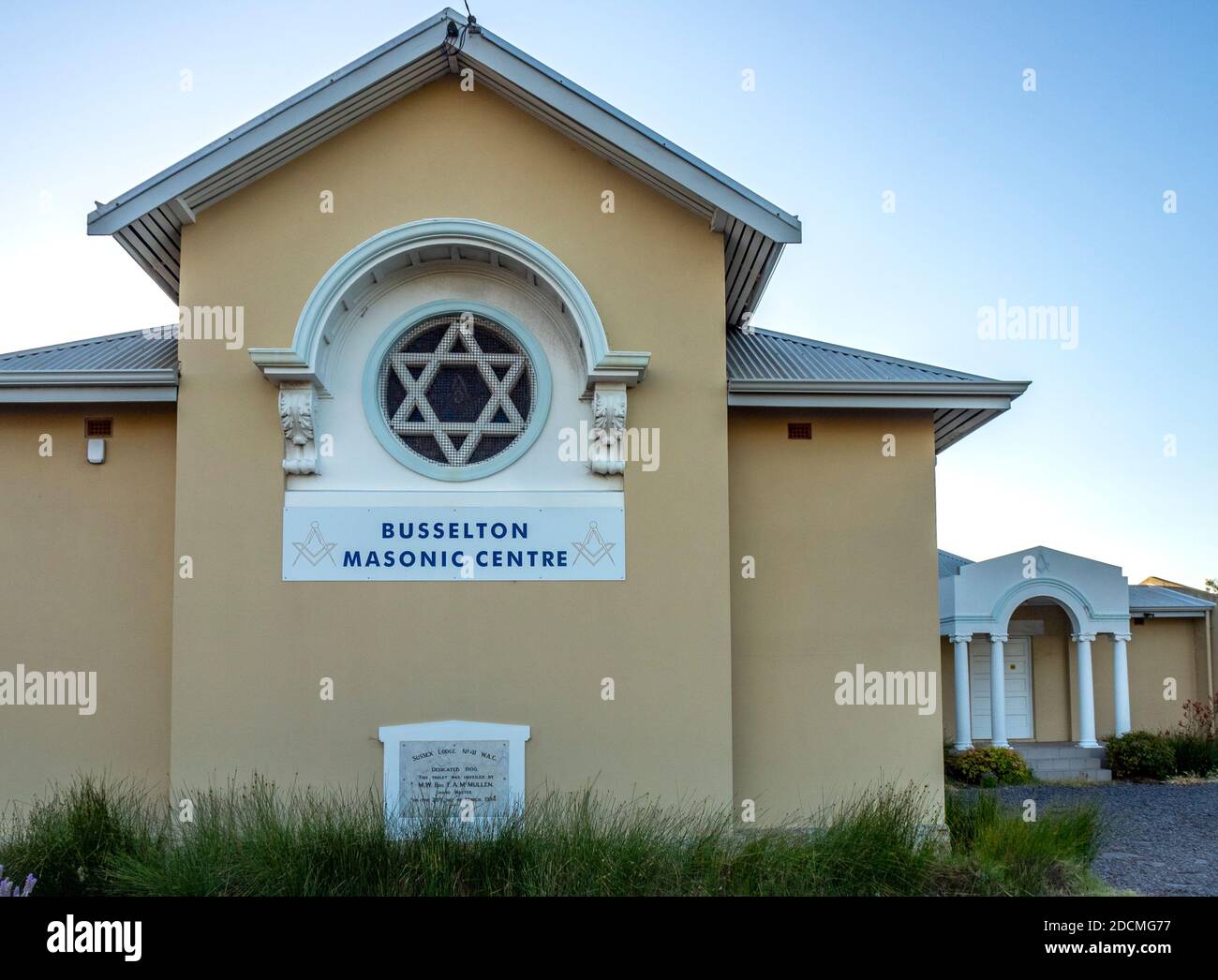 Busselton Masonic Centre building with rose window Star of David and ...