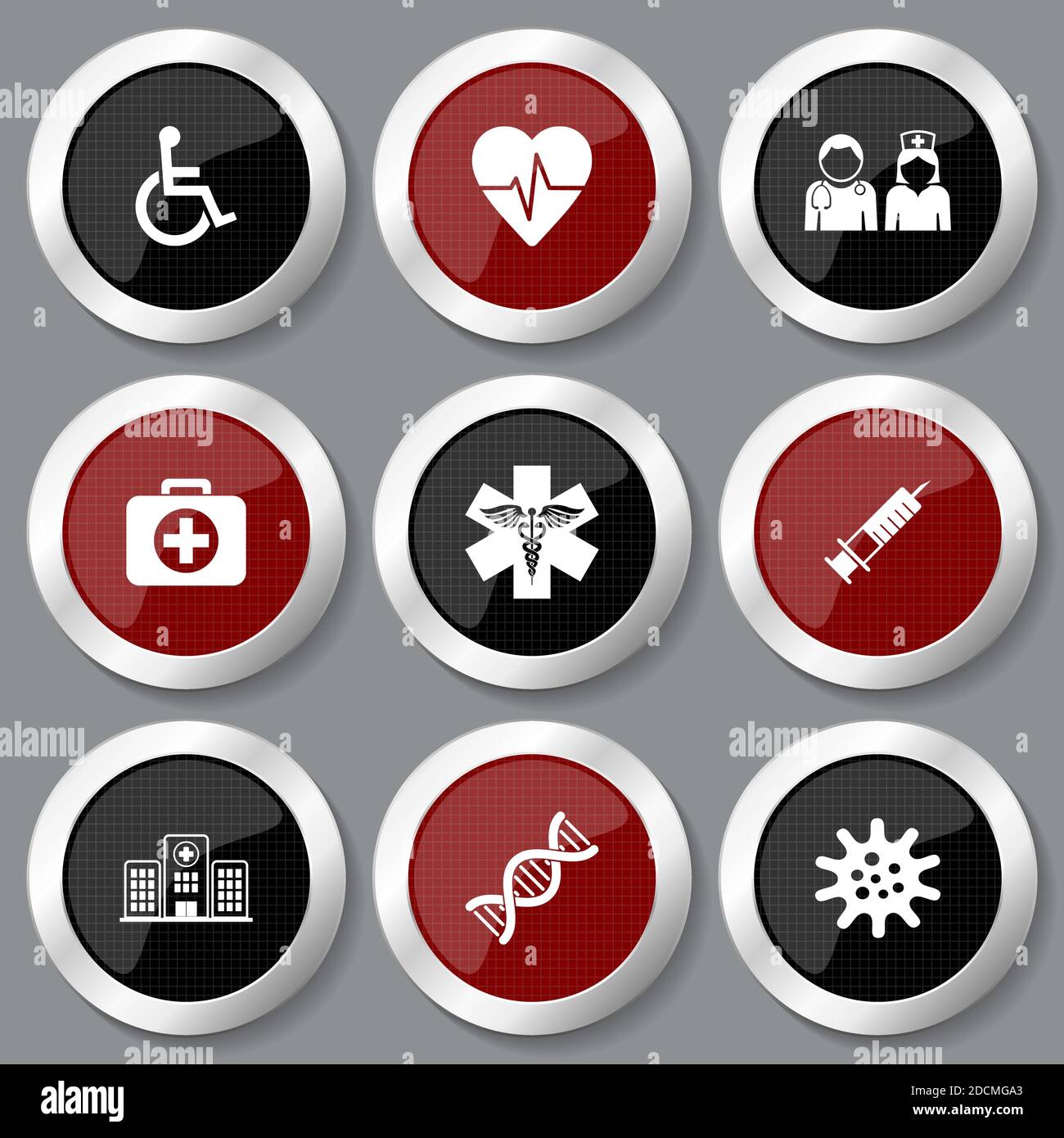 Medical, medicine vector icons, set of silver metallic healthcare ...