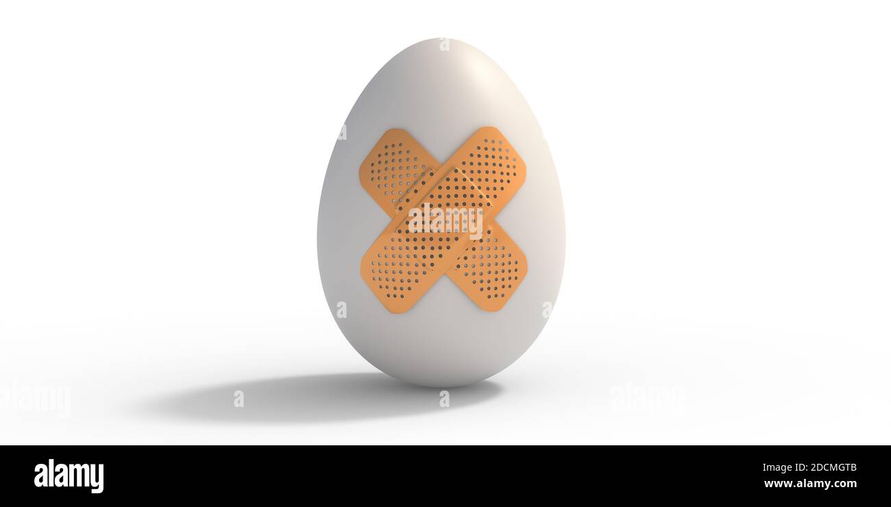 Band aid cross shape on a white egg isolated on white background ...
