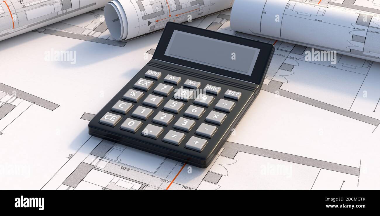 Construction project cost, budget or loan concept. Calculator on ...