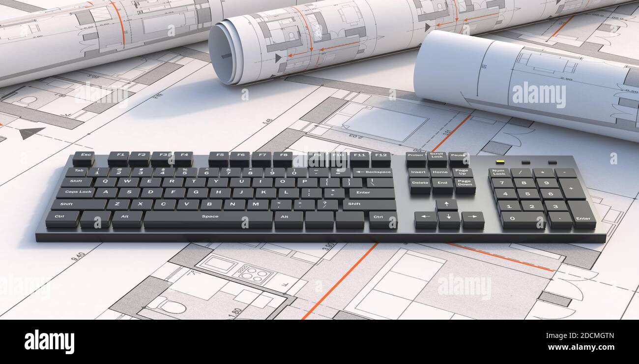 Construction project, architect engineer office concept. Computer ...