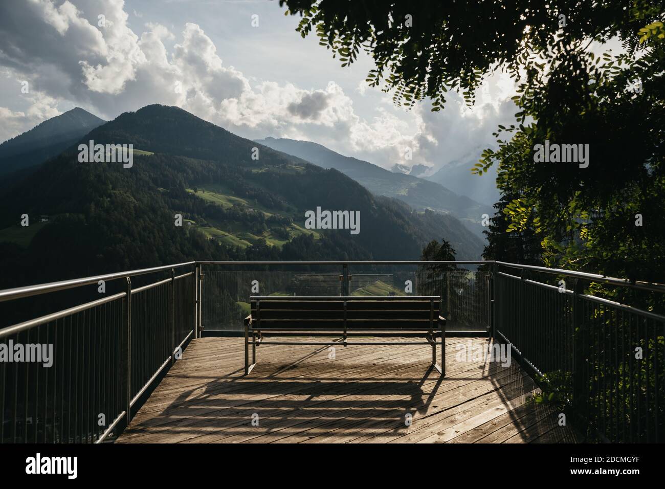 bench on viewpoint int the alps Stock Photo - Alamy