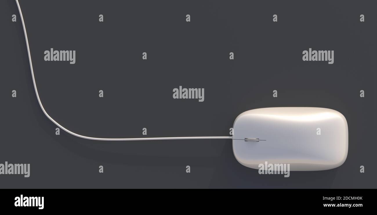 Computer mouse white color with cord isolated on gray color background ...
