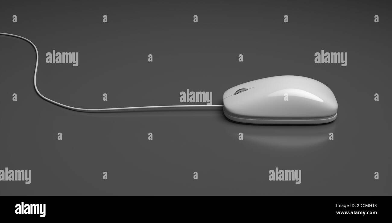 Computer mouse white color with cord isolated on gray color background ...