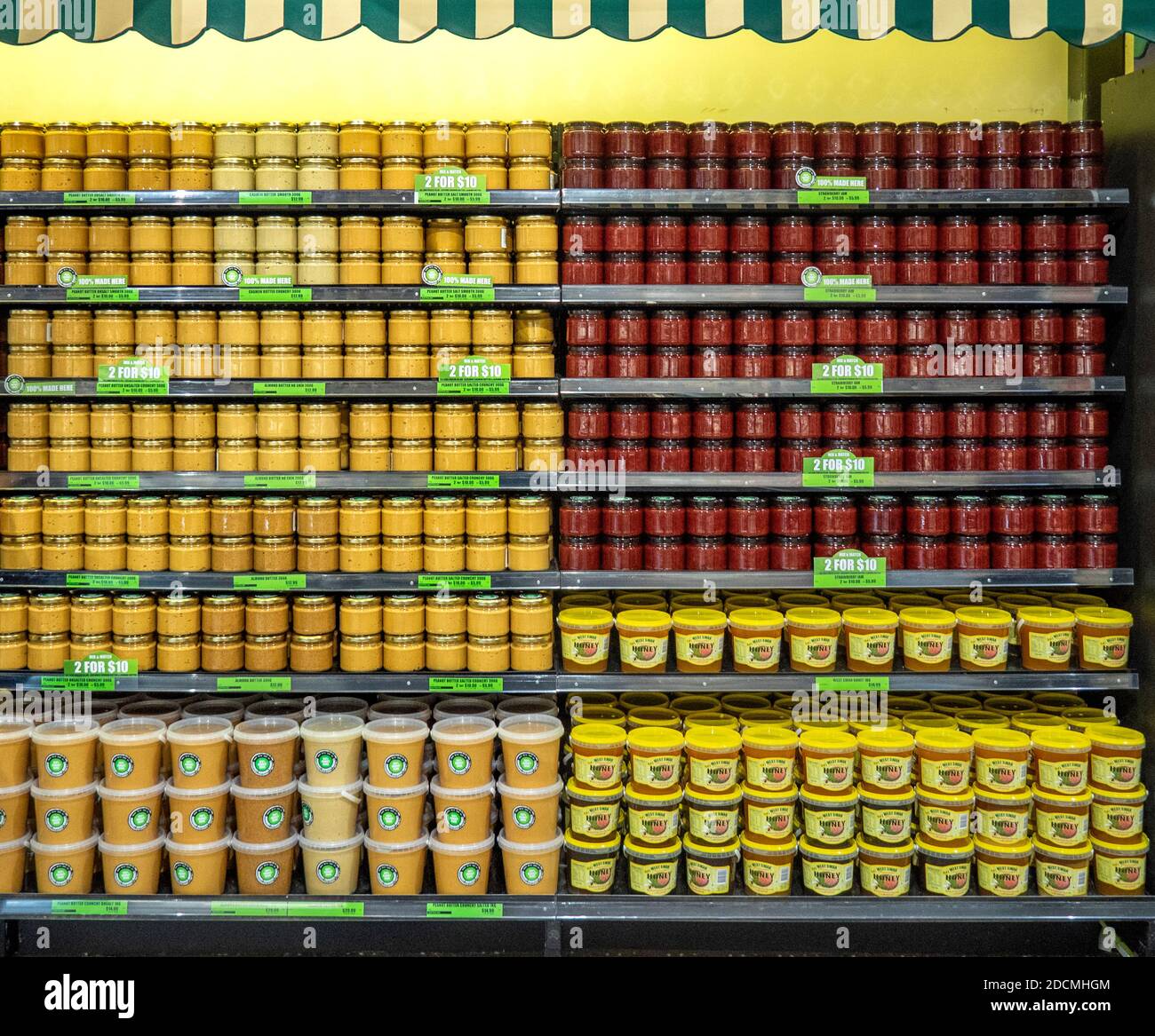 Display of jars of peanut paste Stock Photo - Alamy