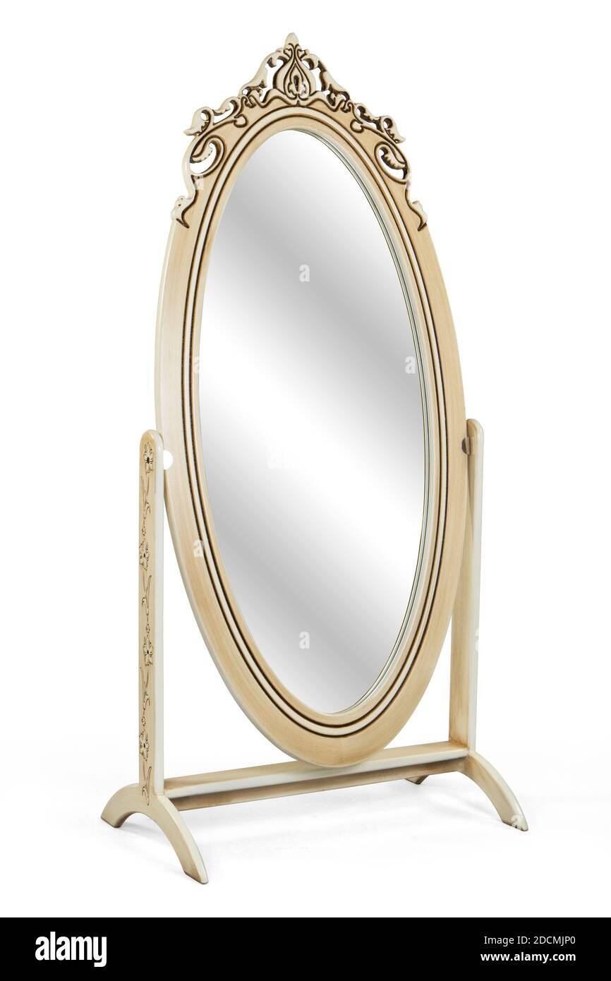 Decorative standing mirror isolated on white background Stock Photo - Alamy