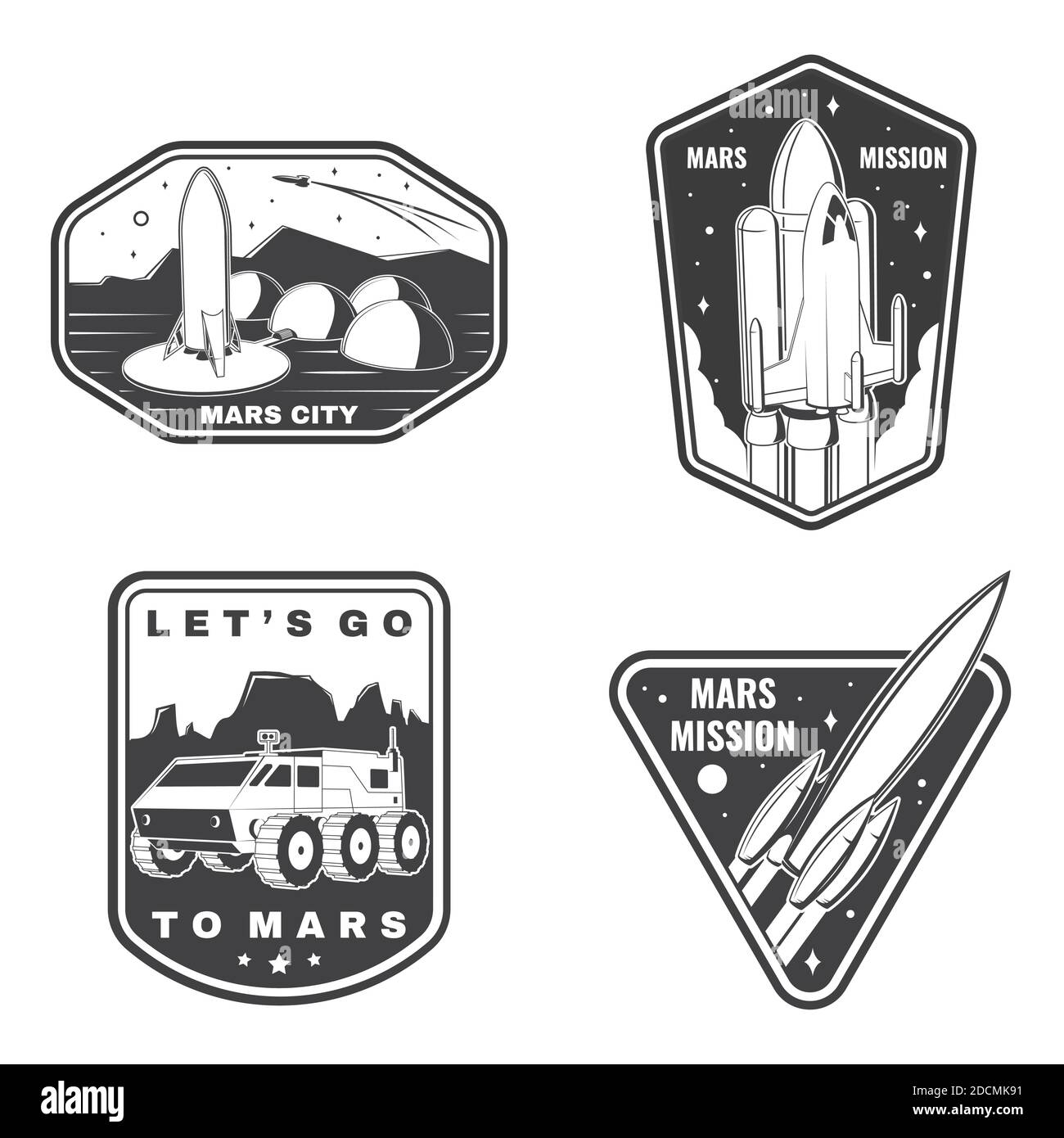 Set of space mission logo, badge, patch. Vector illustration. Concept ...