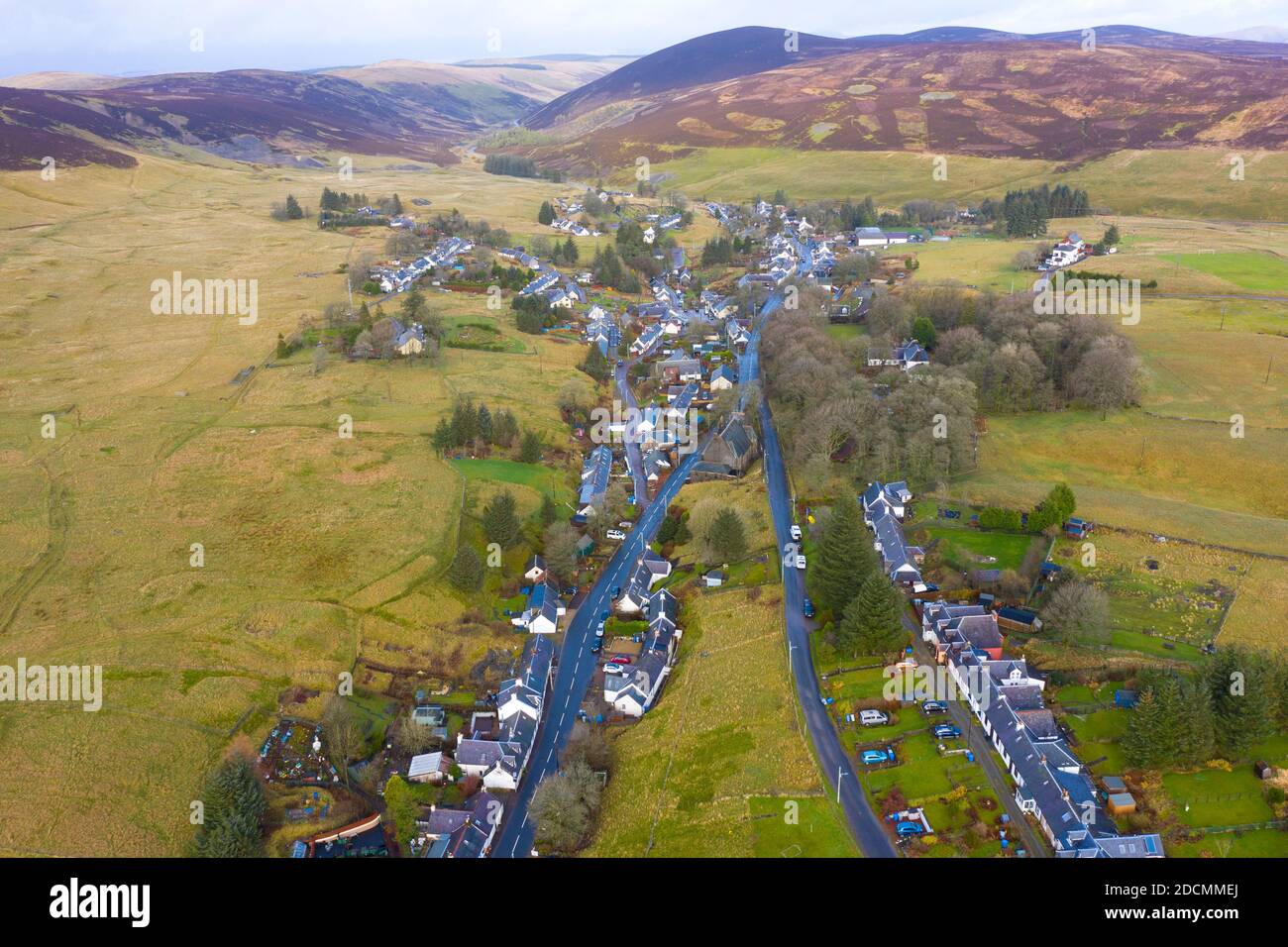 Aerial view of village of Leadhills in Dumfries and Galloway, Scotland ...