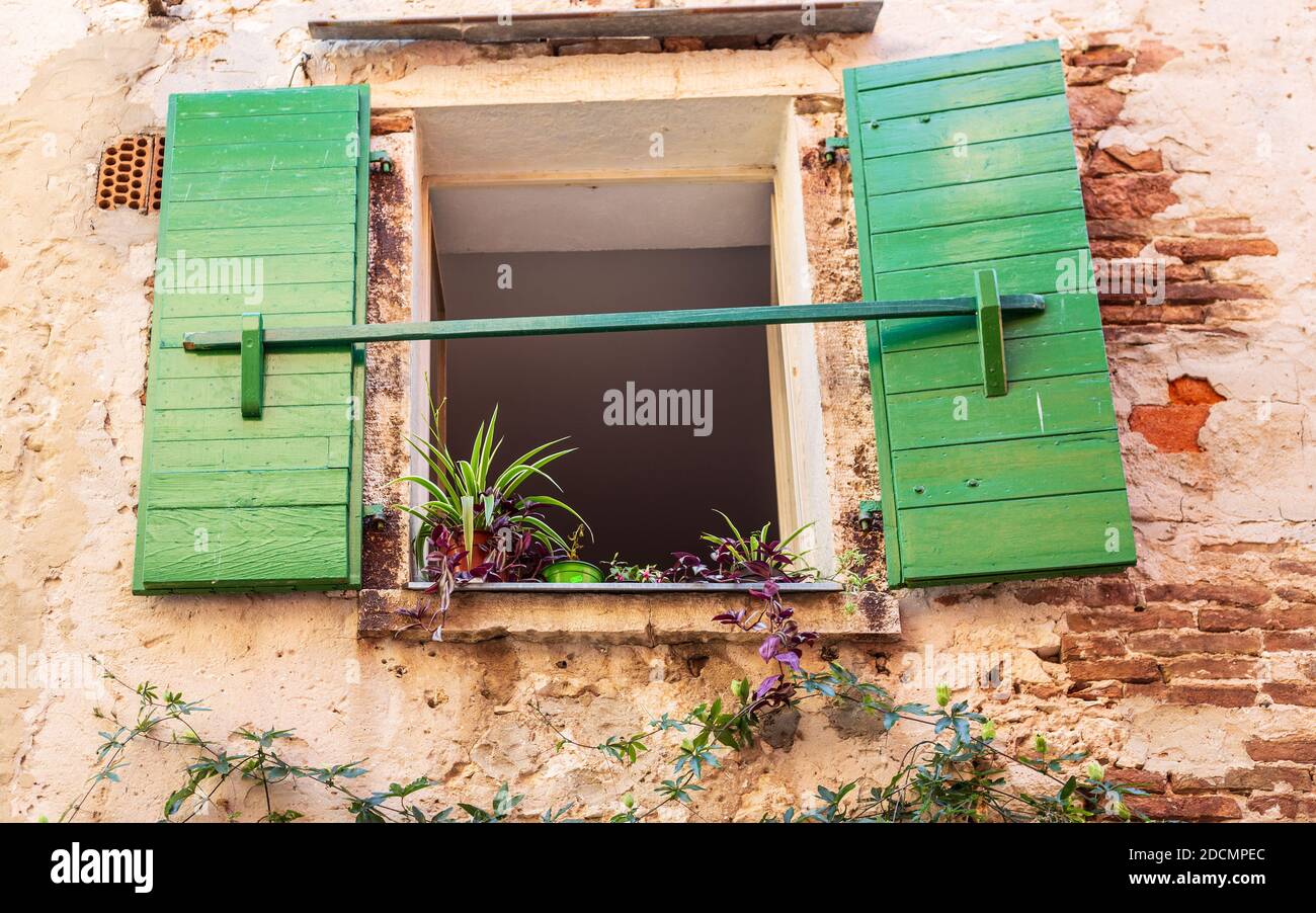Rusty Window And Wall In Old Town Rovinj Croatia At Summertime Stock ...