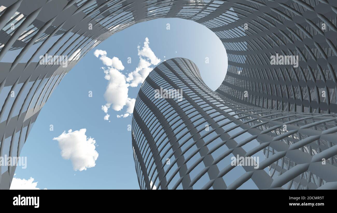 Contemporary Architecture. Steel and glass tower. 3D rendering Stock ...