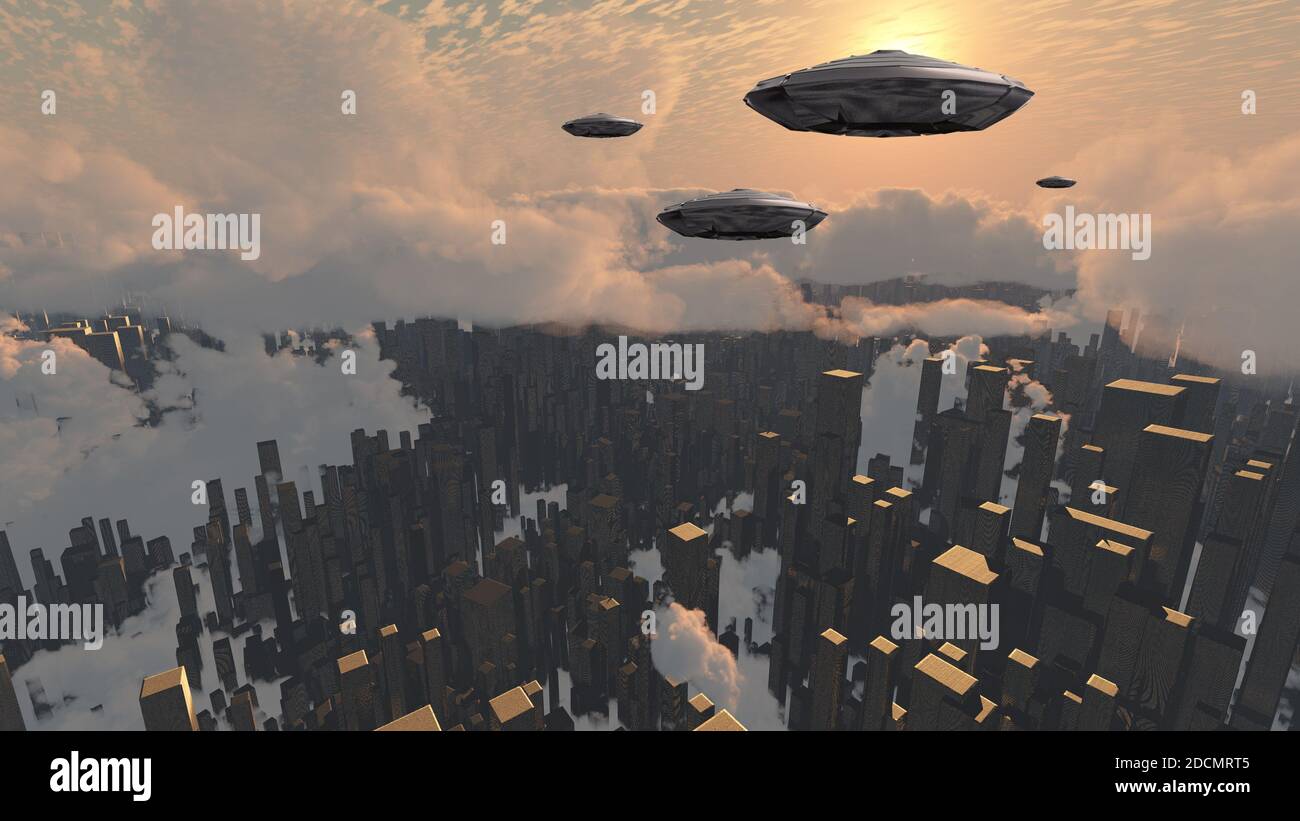 Spacecraft flying over city hi-res stock photography and images - Alamy