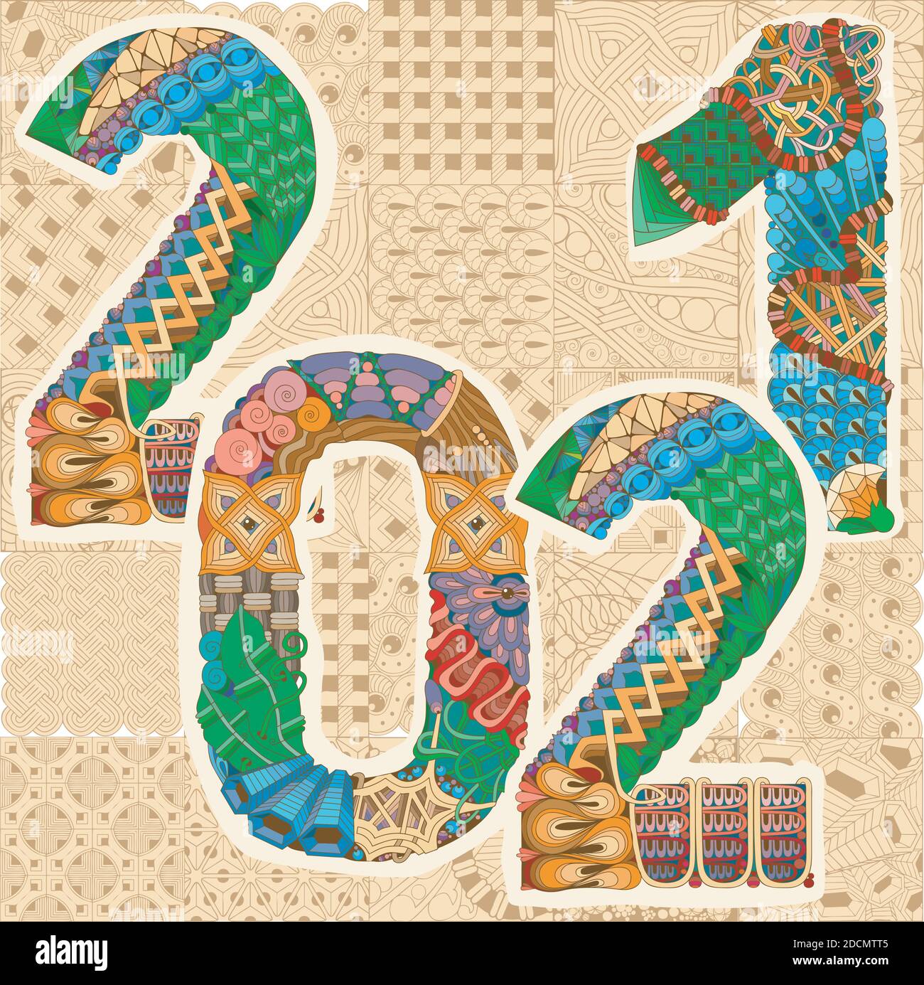 Hand-painted art design. Color hand drawn illustration. Number two ...