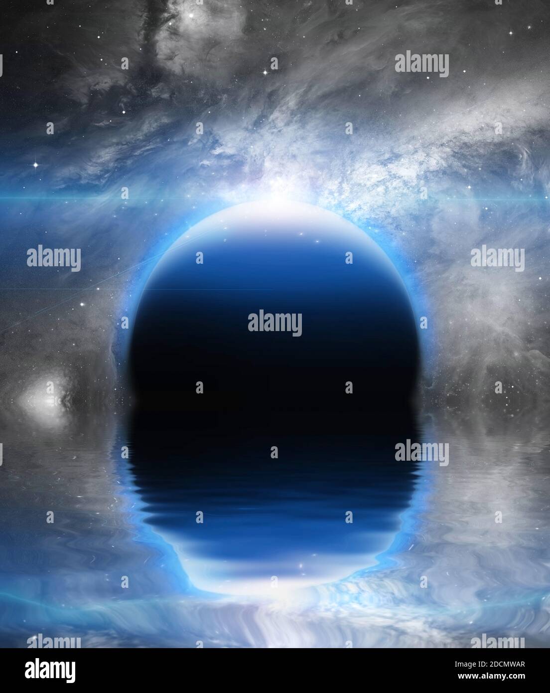 Exosolar Planet Rise over quiet waters. 3D rendering Stock Photo - Alamy