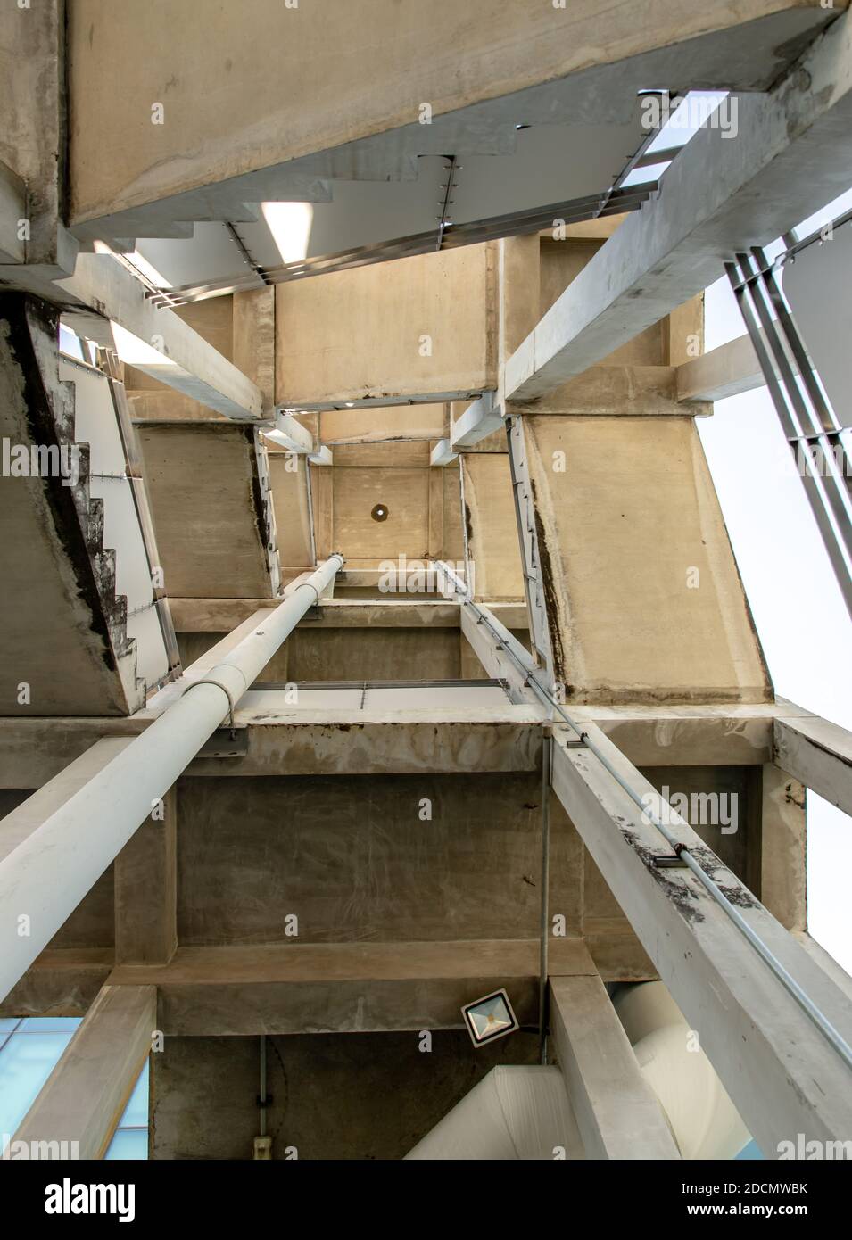 Looking up at Emergency fire escape staircase on the back side of a ...